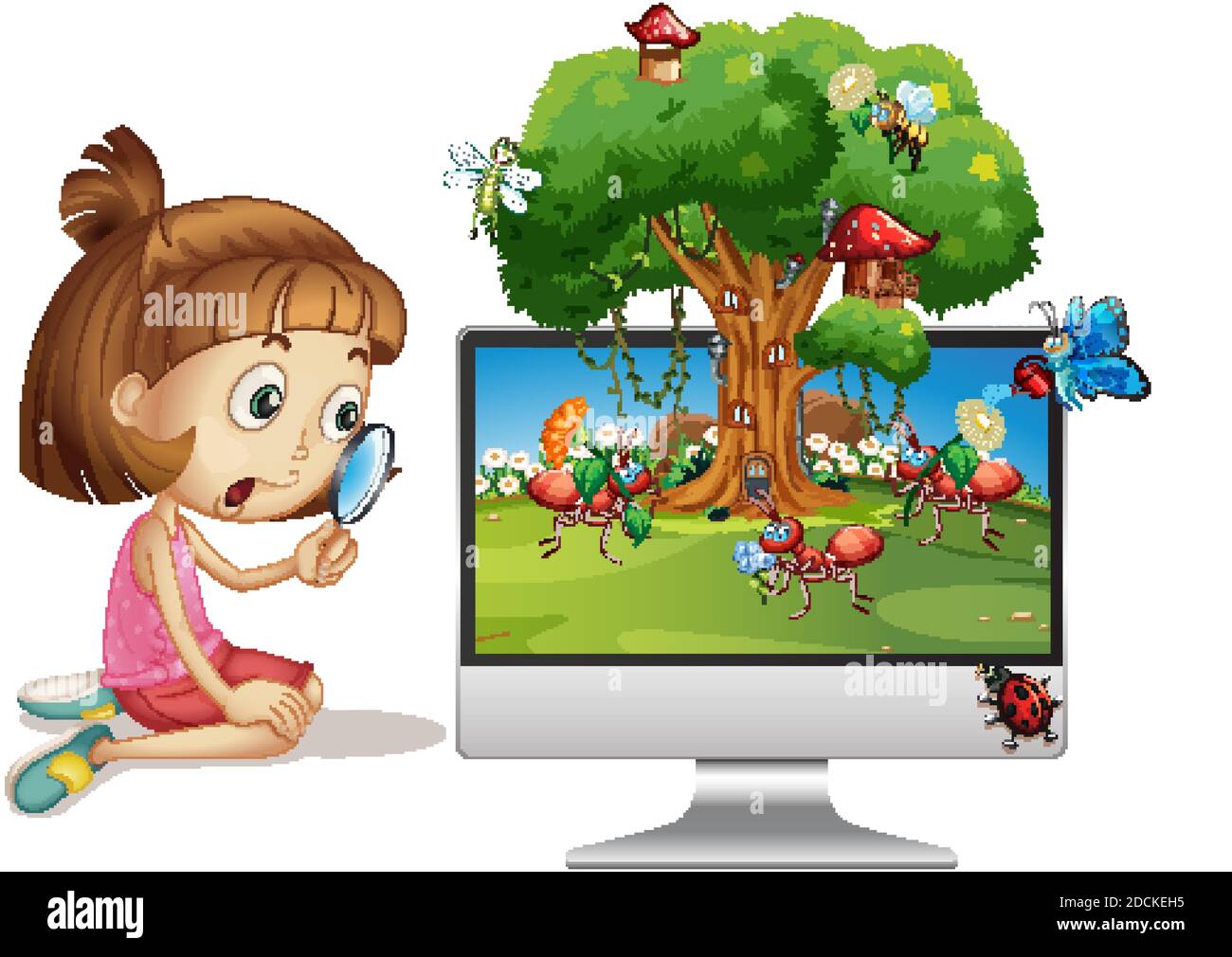 Insect cartoon fairy on computer background illustration Stock Vector ...