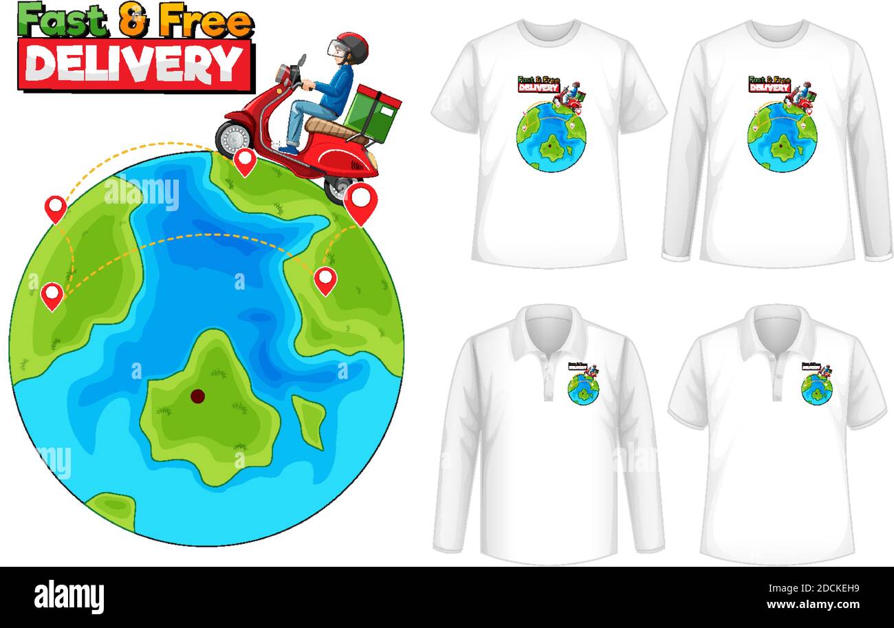 Set of mockup shirt with delivery theme illustration Stock Vector Image ...