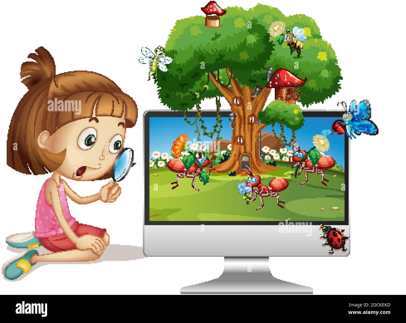 Insect cartoon fairy on computer background illustration Stock Vector ...