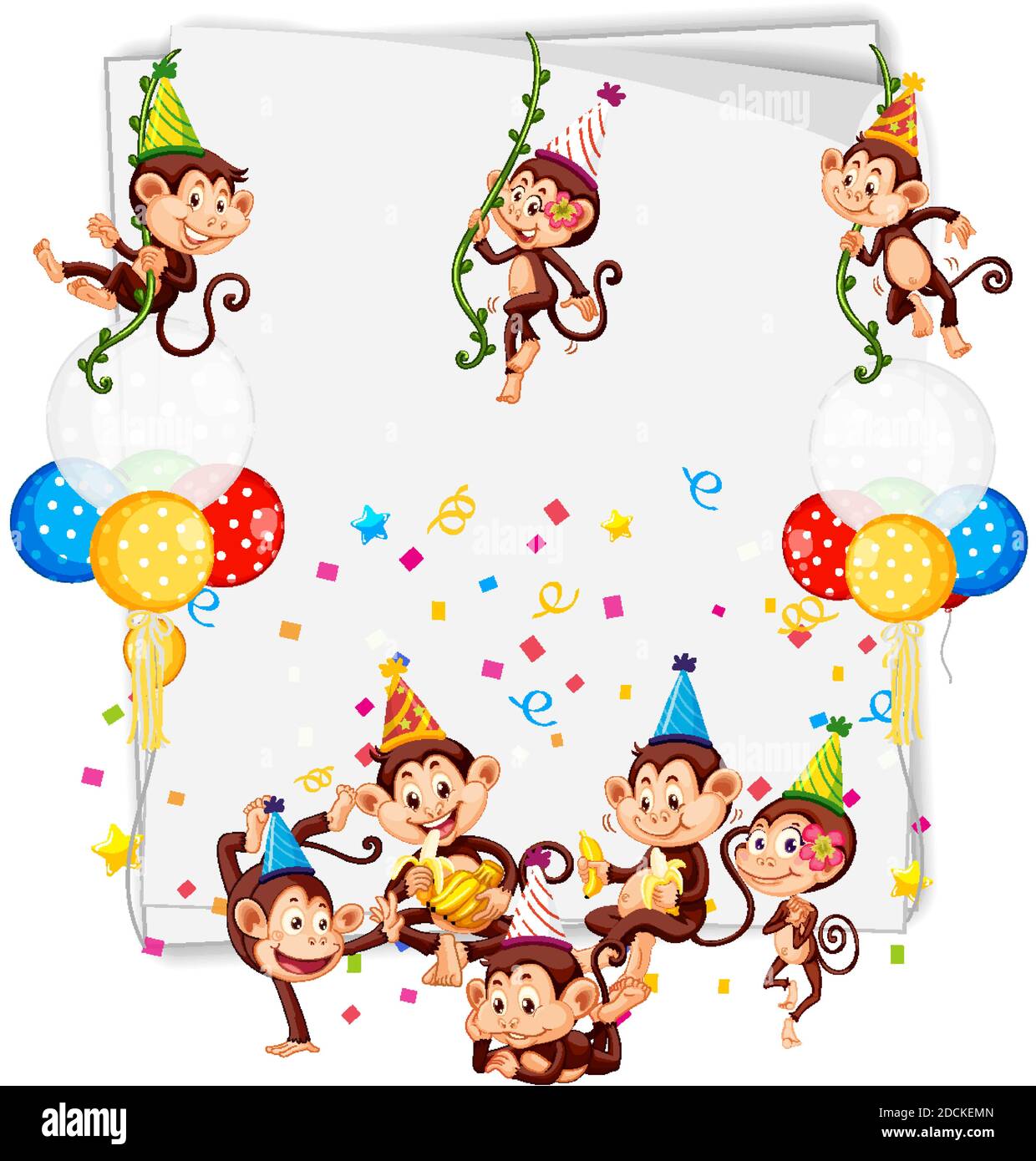 Paper template with cute monkey in party theme on white background ...