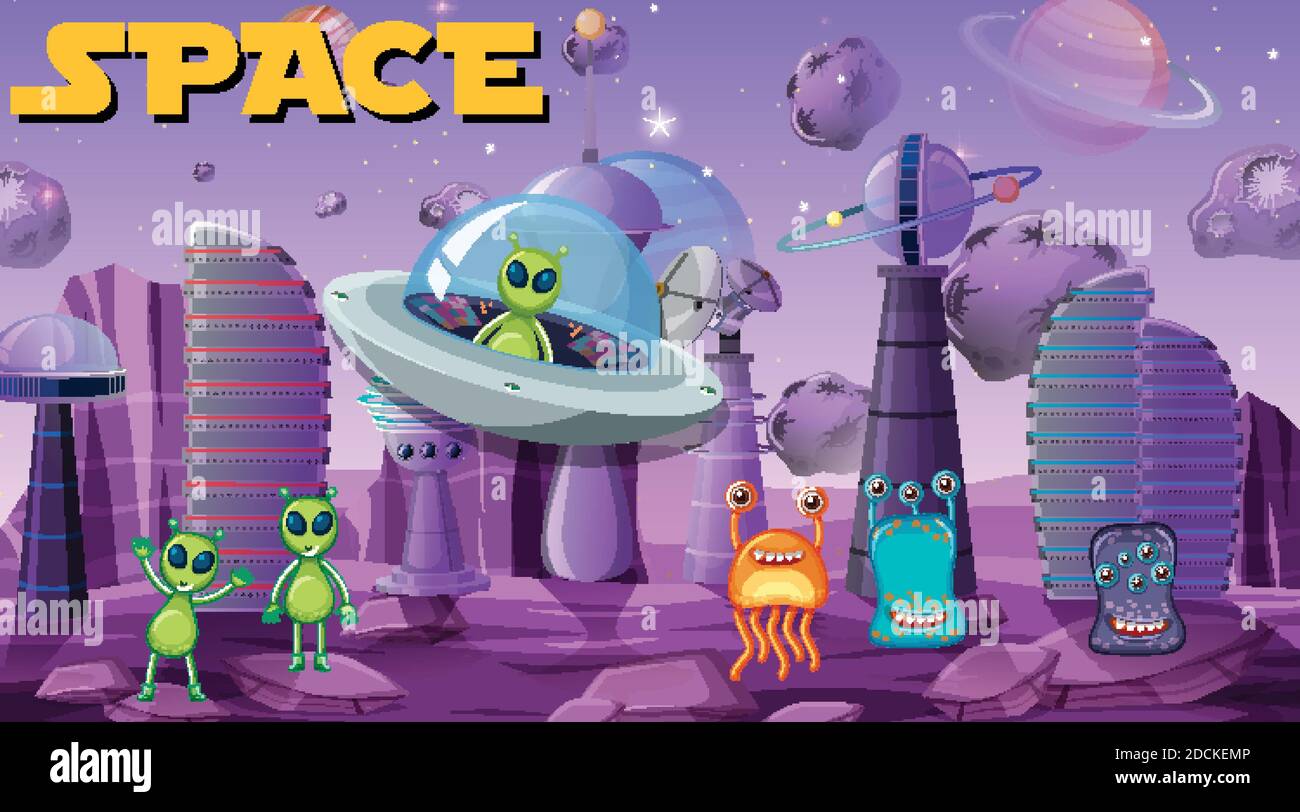 Alien in space scene illustration Stock Vector Image & Art - Alamy