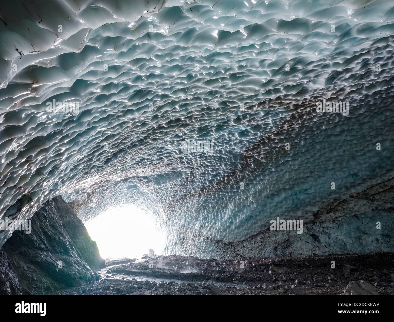 Ice chapel with meltwater stream, ice field at the foot of the Watzmann ...