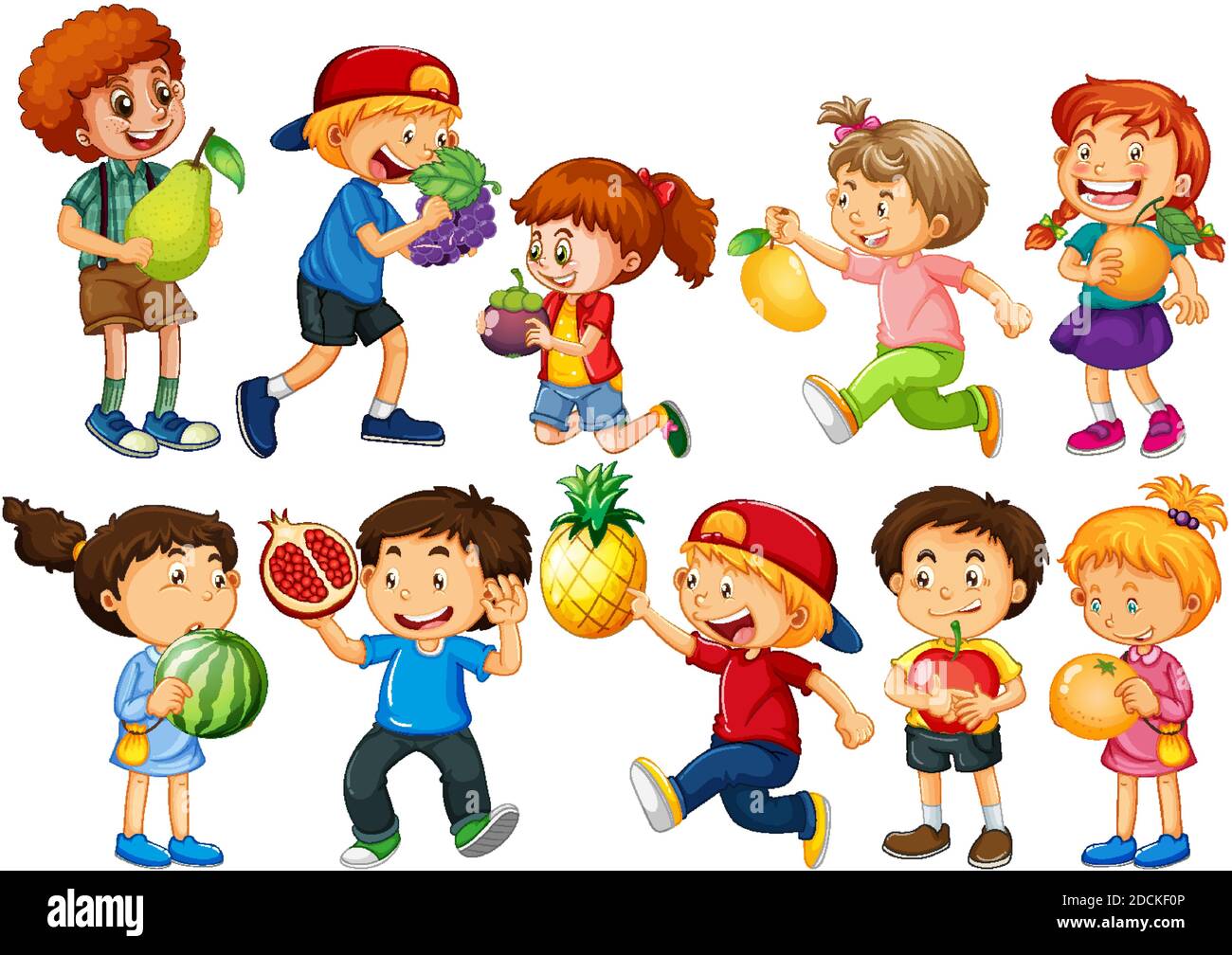 Group of young children cartoon character on white background ...