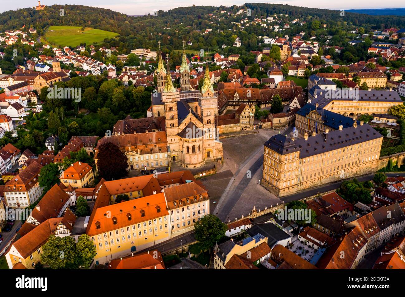 Aerial view, Bamberg Cathedral with new residence, Bamberg, Upper ...