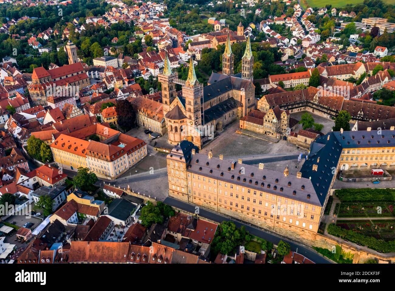 Aerial view, Bamberg Cathedral with new residence, Bamberg, Upper ...