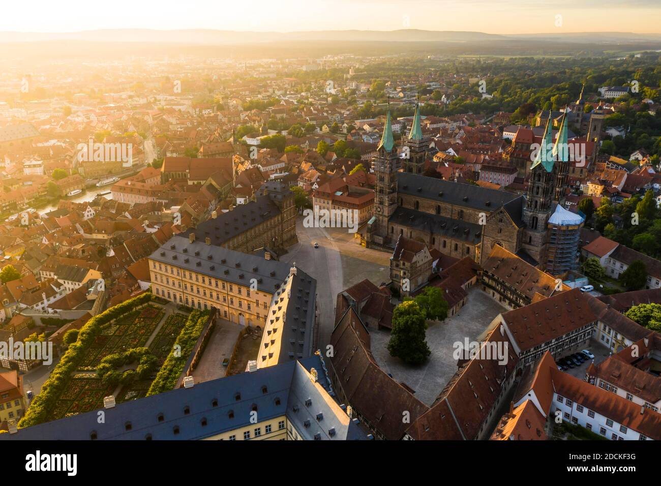 Aerial view, Bamberg Cathedral with new residence, Bamberg, Upper ...