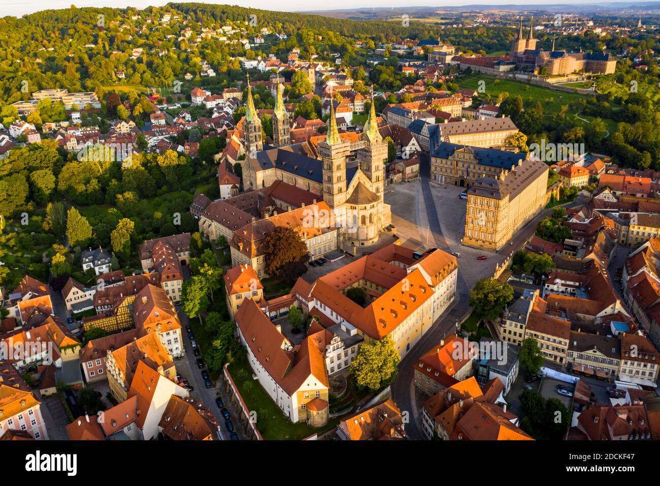 Aerial view, Bamberg Cathedral with new residence, Bamberg, Upper ...