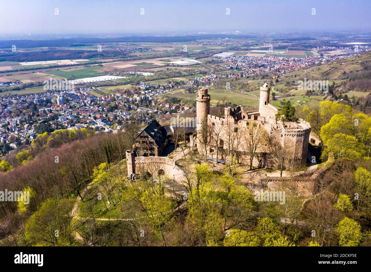 Aerial view, Auerbach Castle, Bergstrasse, Bensheim, Hesse, Germany ...