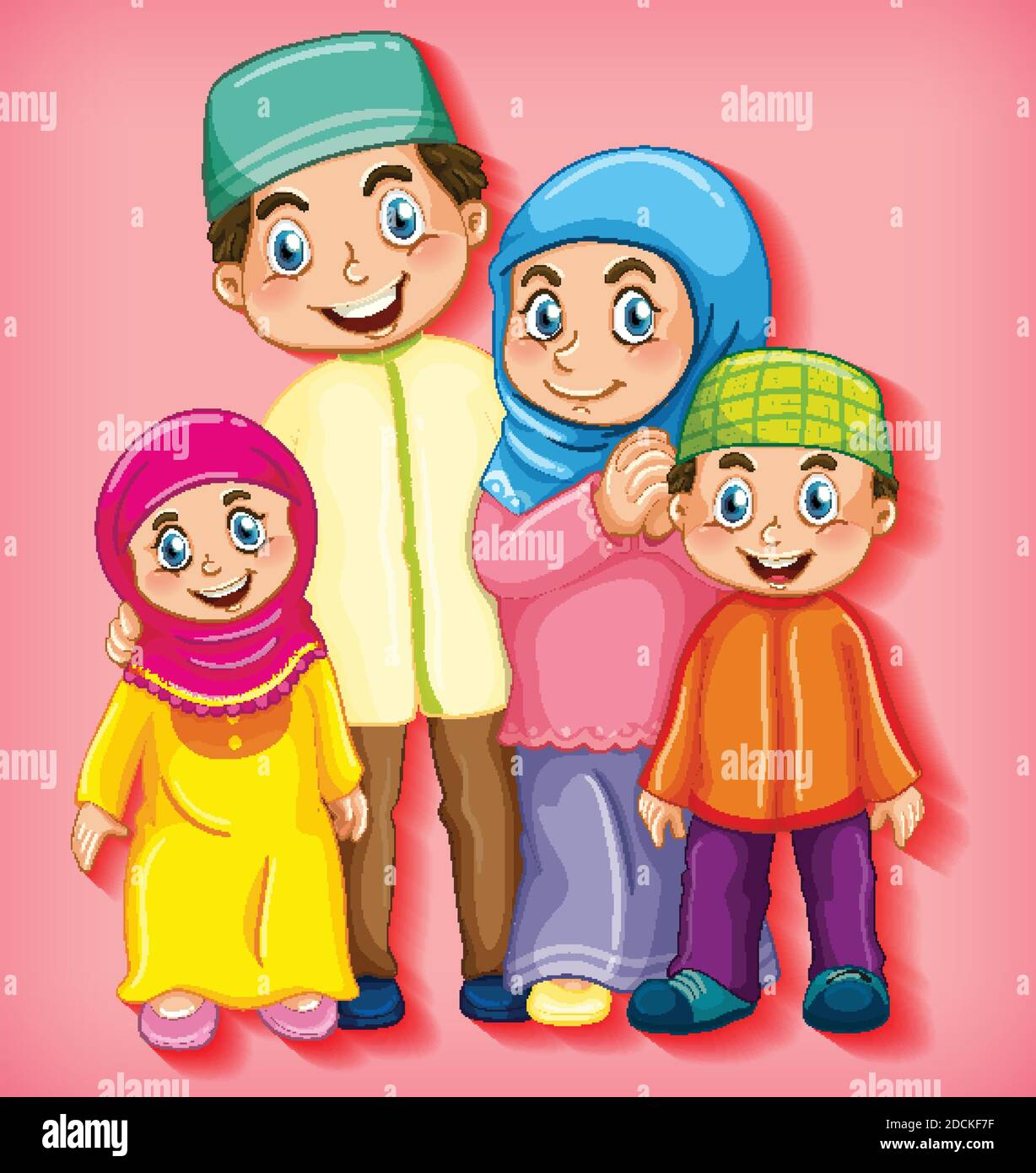 Muslim family member on cartoon character colour gradient background ...