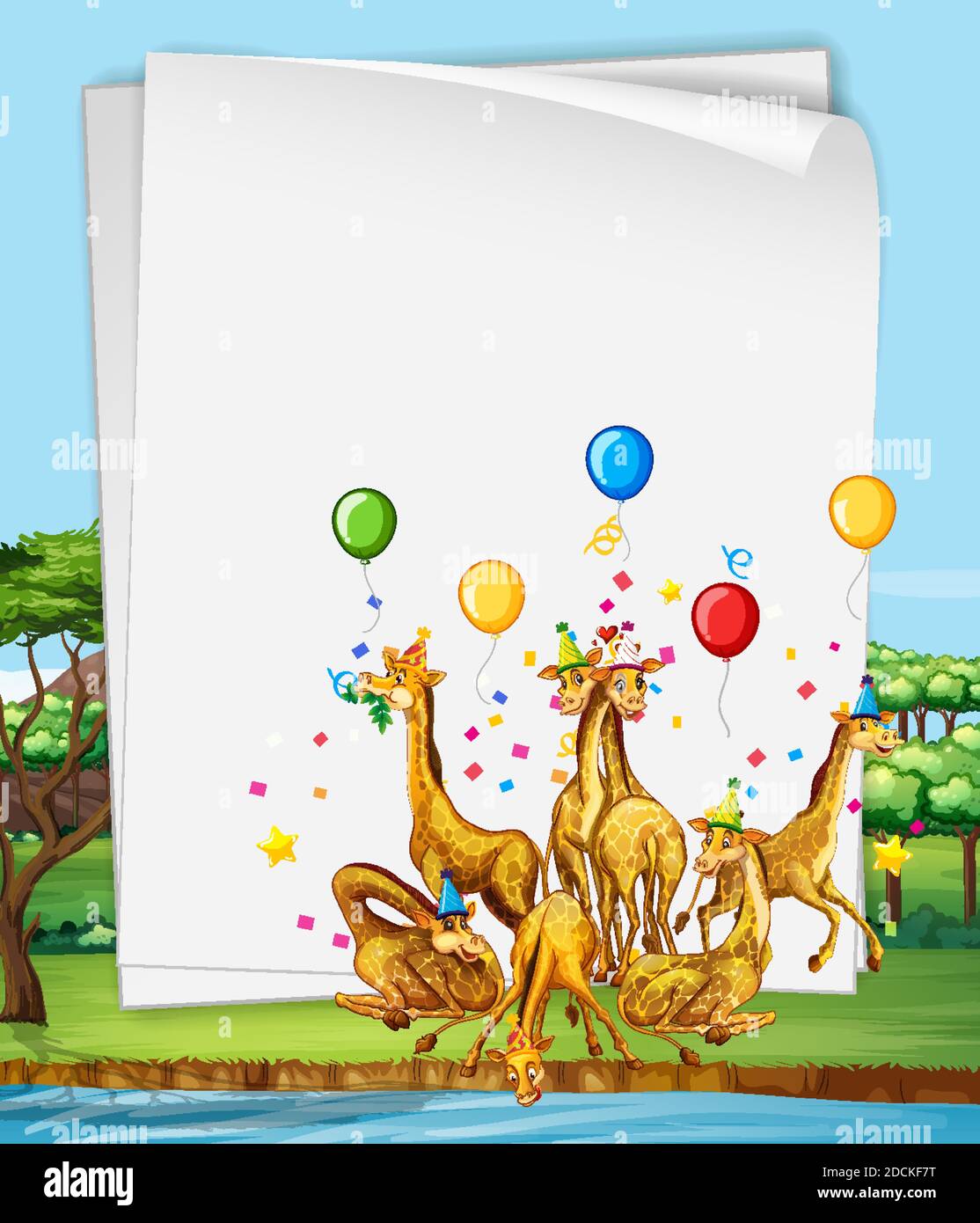Paper template with cute animals in party theme illustration Stock ...