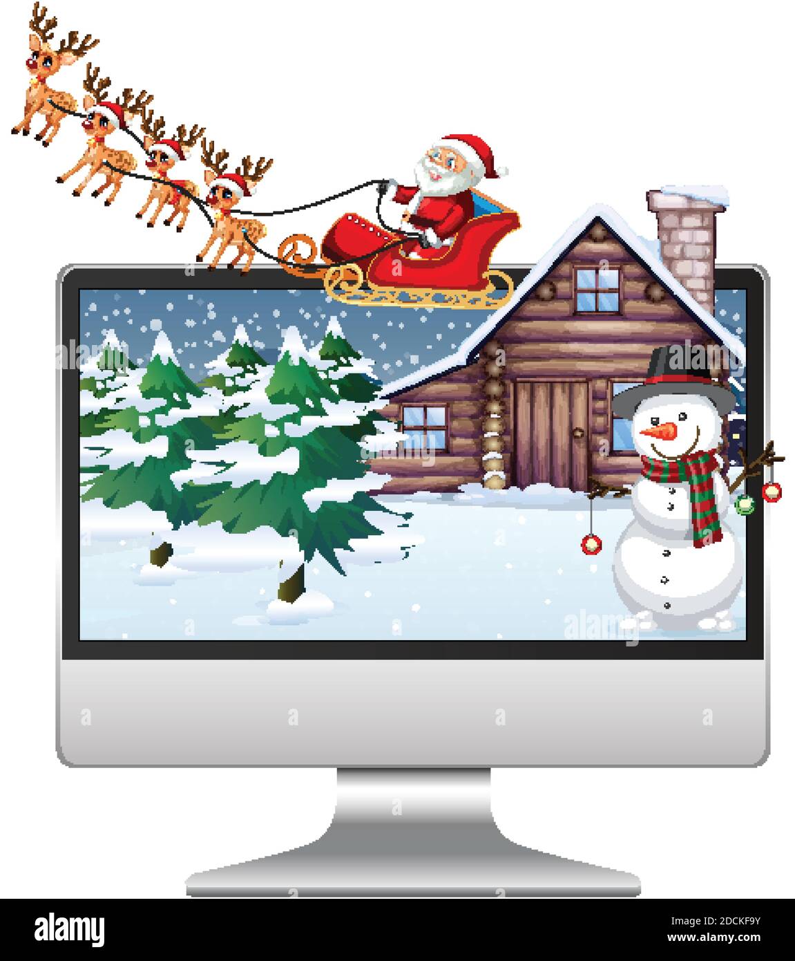 Winter xmas on computer screen desktop illustration Stock Vector Image ...