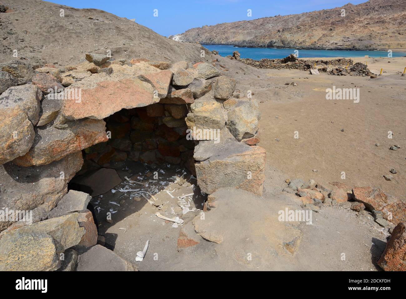 Human bones in the Inca ruins of Quebrada de la Huaca, also Puerto Inca ...
