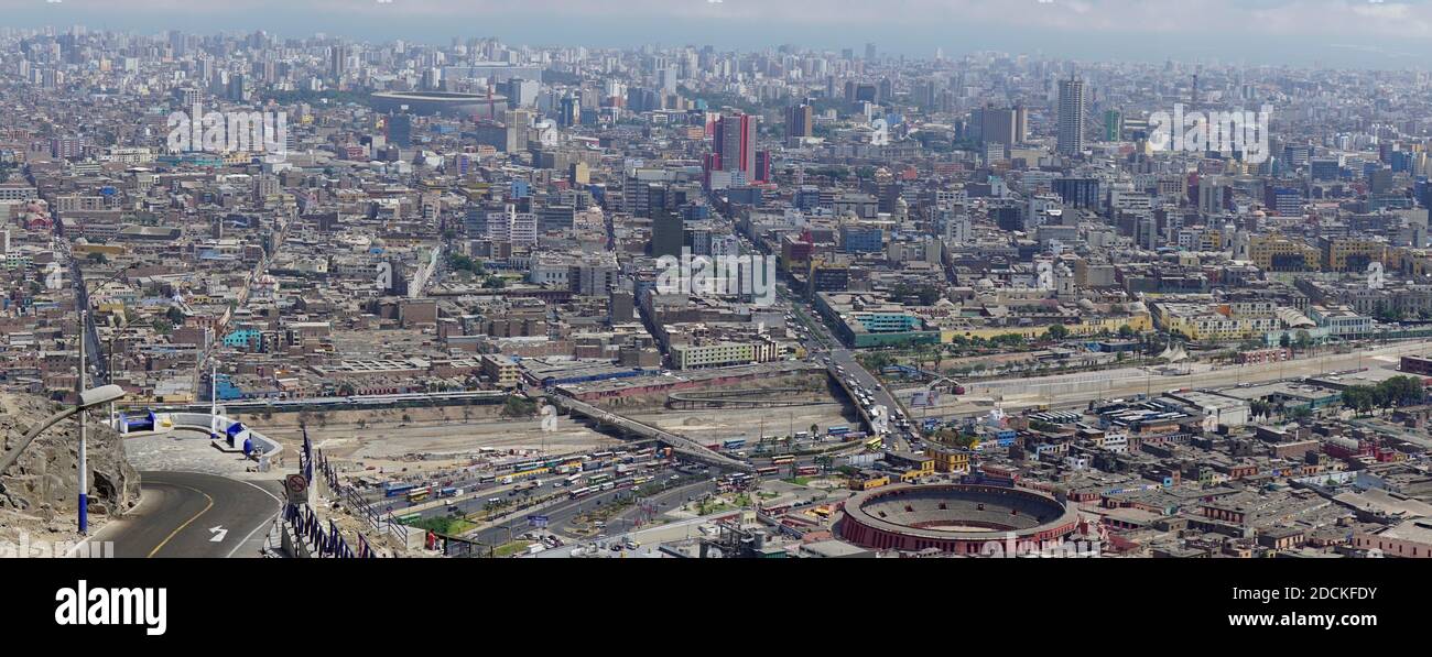 View from the Cerro San Cristobal viewpoint to the capital, Lima, Peru ...