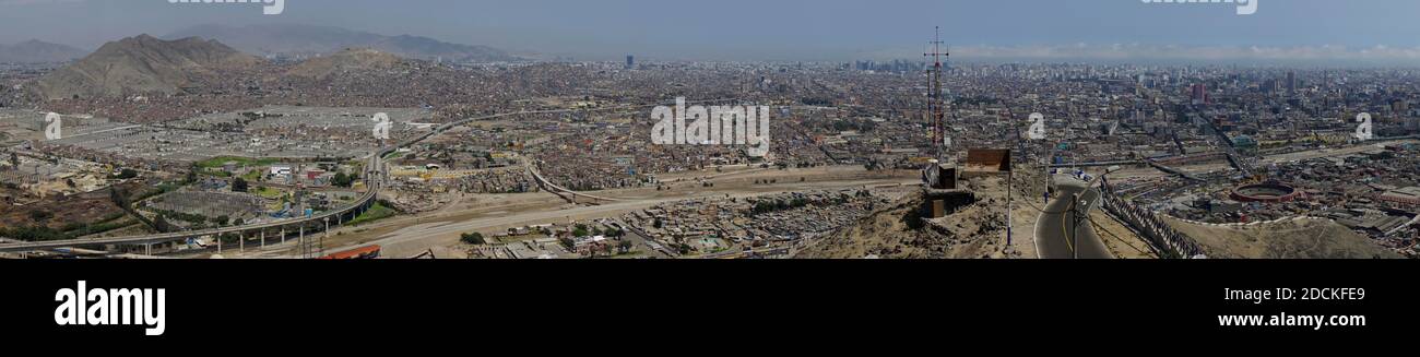 View from the Cerro San Cristobal viewpoint to the capital, Lima, Peru ...