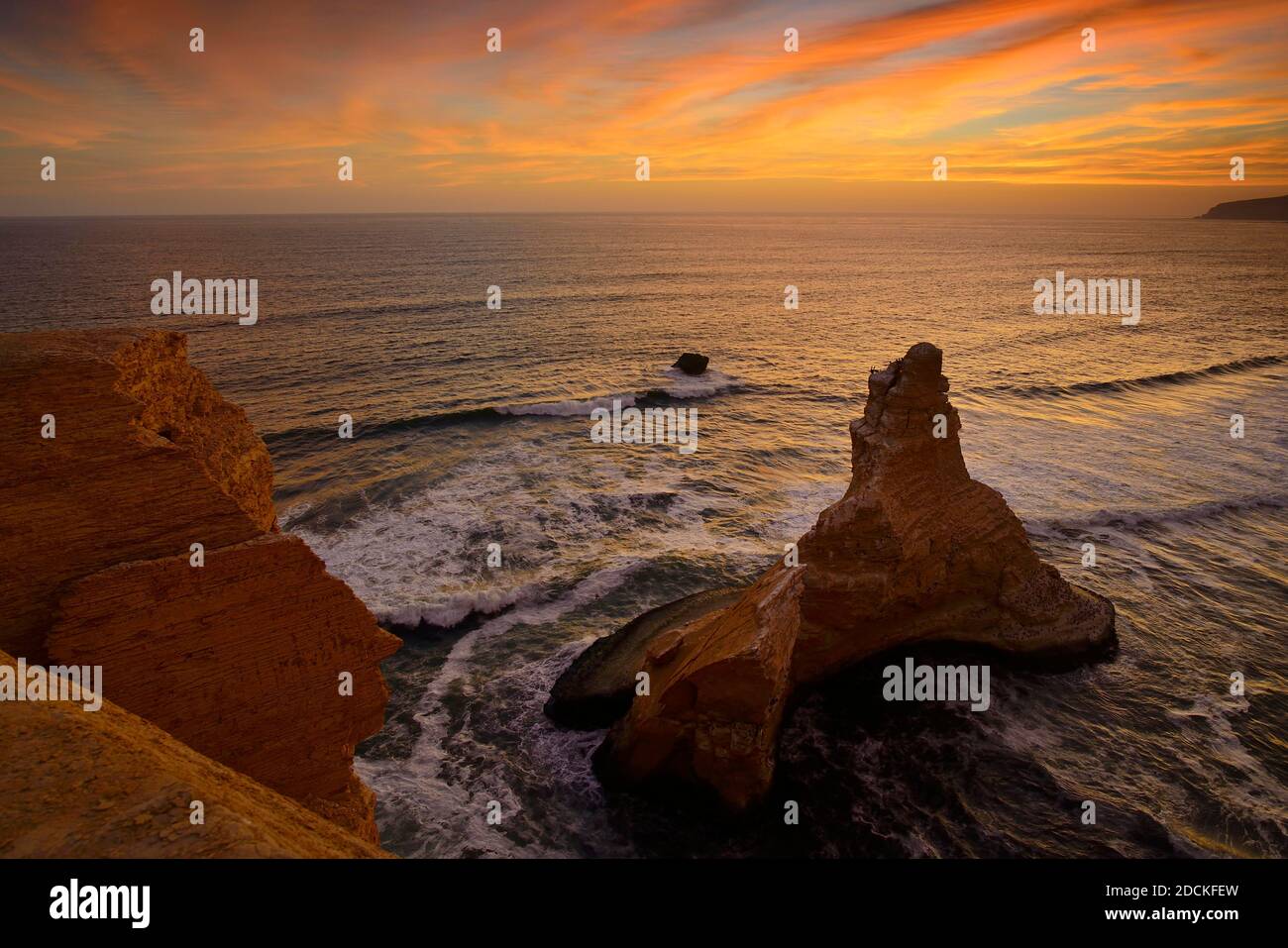 Evening mood over the rock Catedral at Playa Supay, Paracas National ...