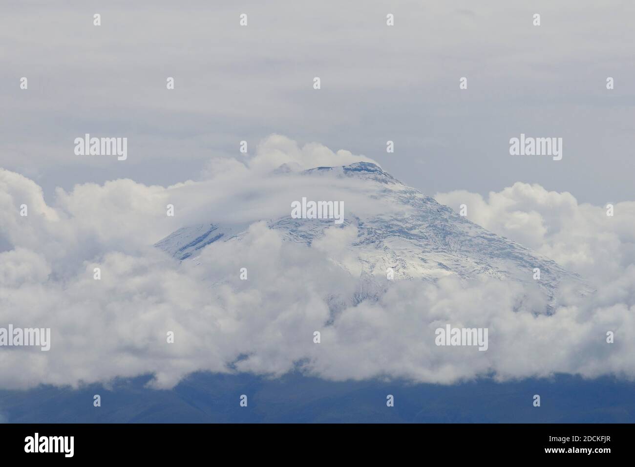 Cotopaxi volcano with clouds, near Lacatunga, Cotopaxi province ...