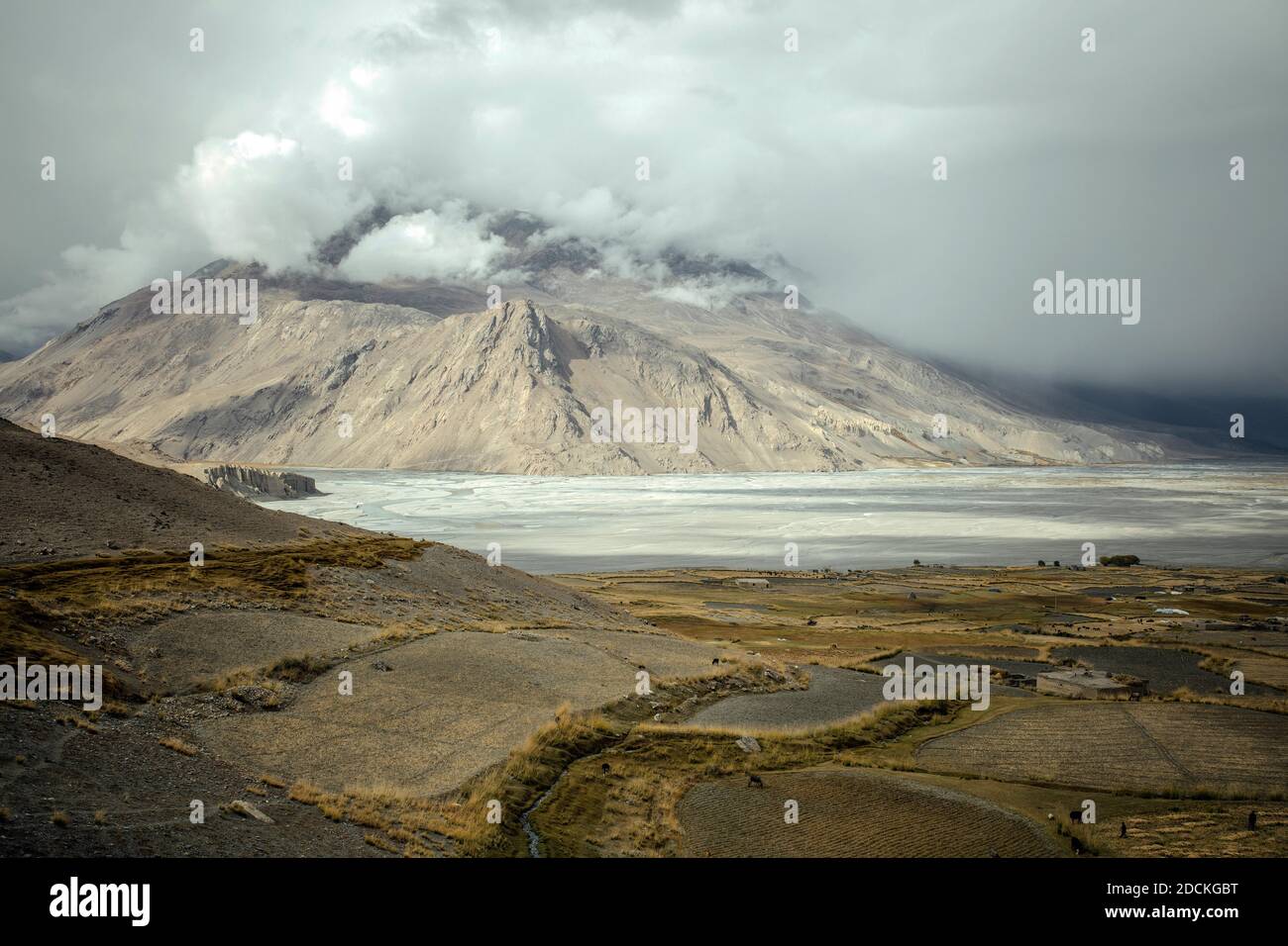 View from Daliz Pass to the village Saradh-e-Broghil, surrounded by ...