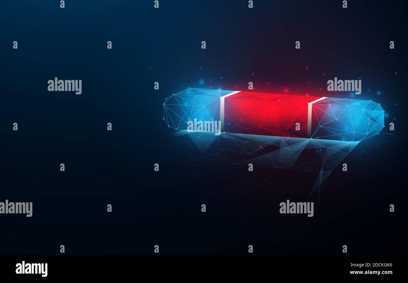 Police car lights on dark blue background. Low poly model design. 3d ...