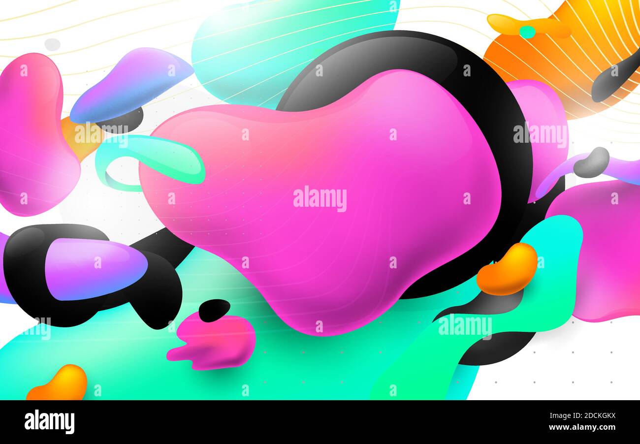 Colorful flowing liquid shapes. Abstract geometric design elements. 3d ...