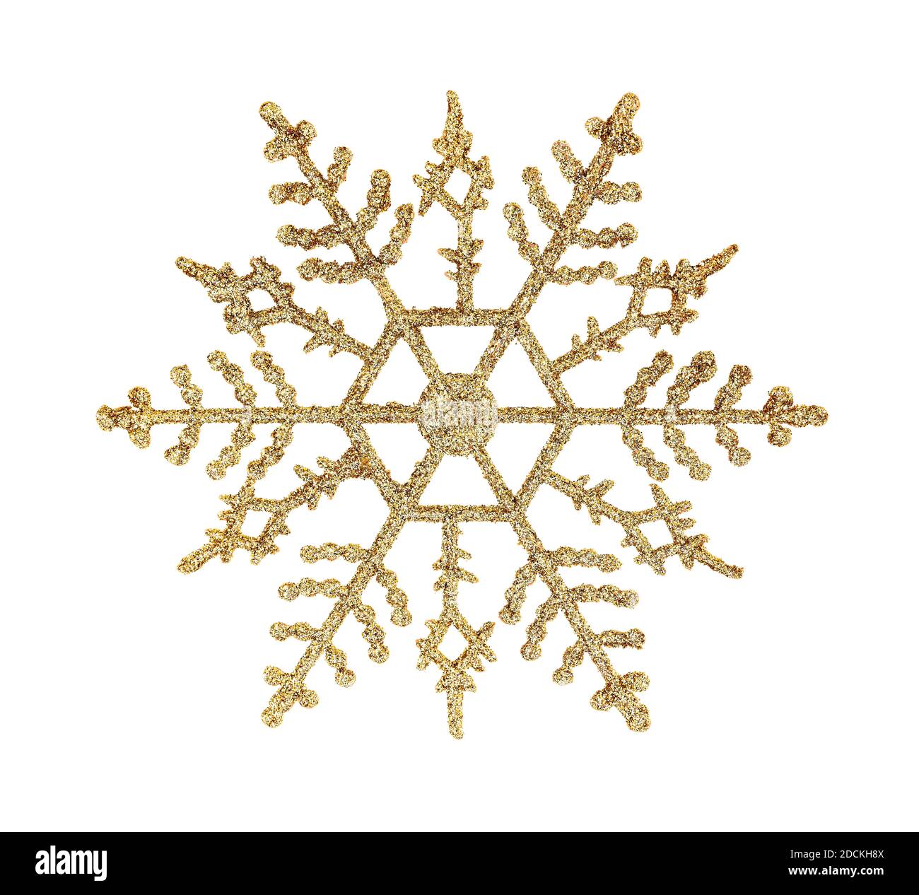 Golden yellow shimmer Snowflake Christmas Decoration, isolated on white ...