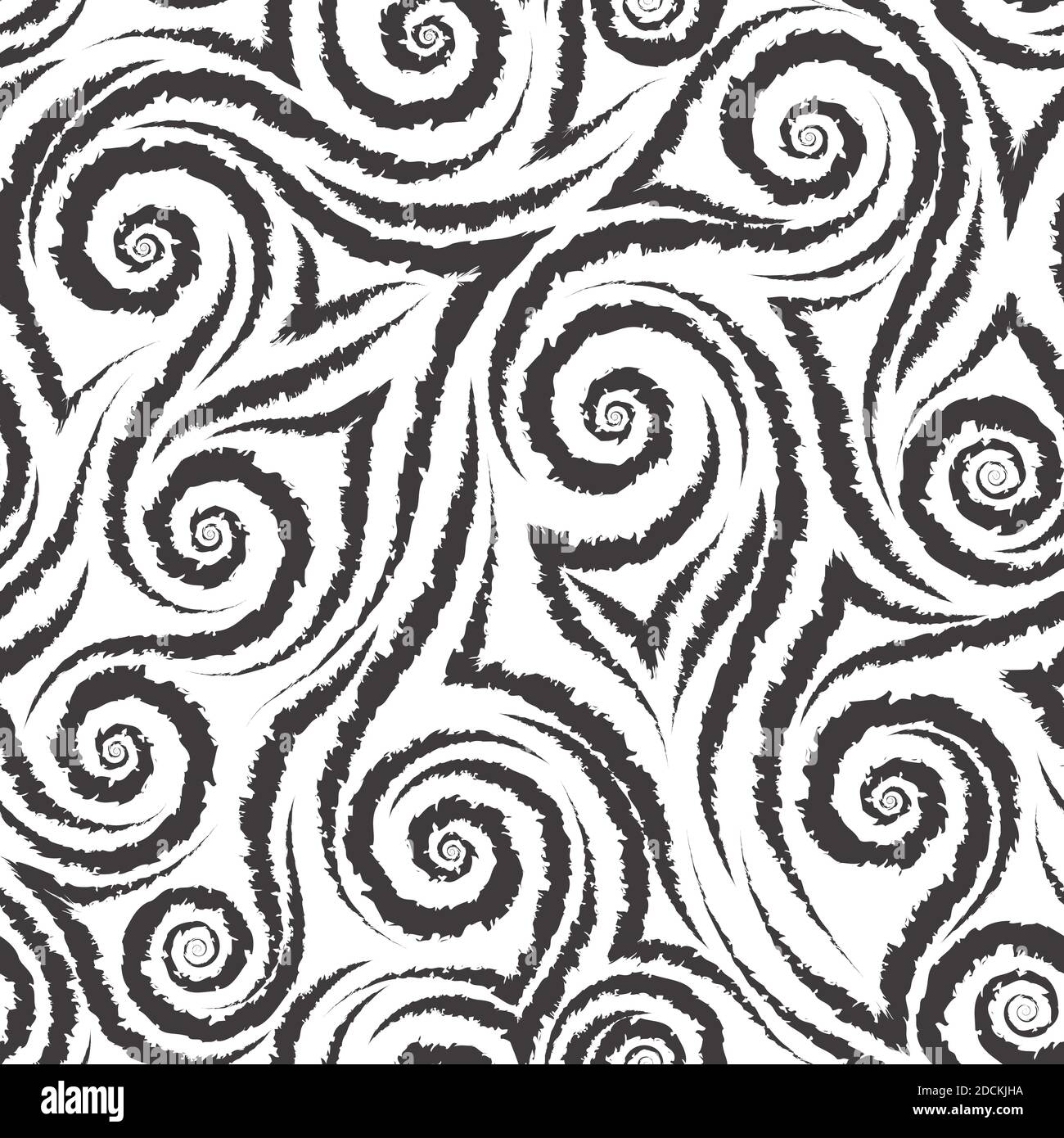Black smooth lines corners and spirals with torn edges on a white background vector seamless ...