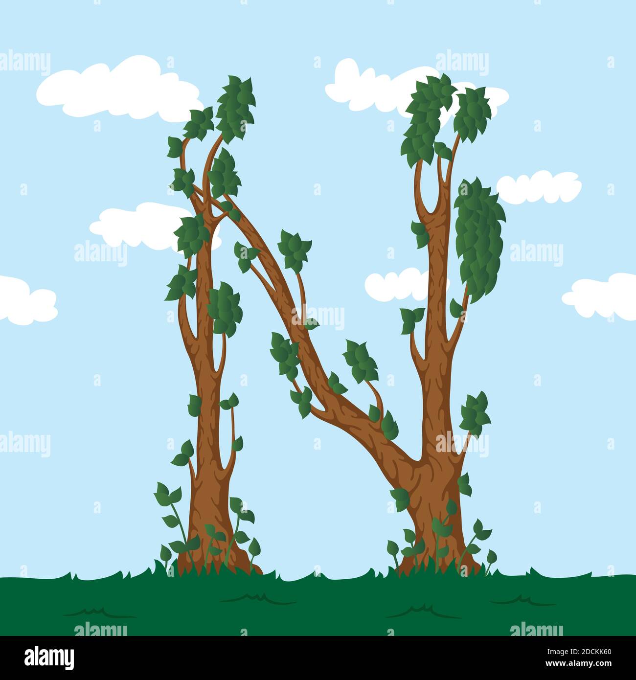 Forest alphabet. Illustration The letter N from a tree Stock Vector ...