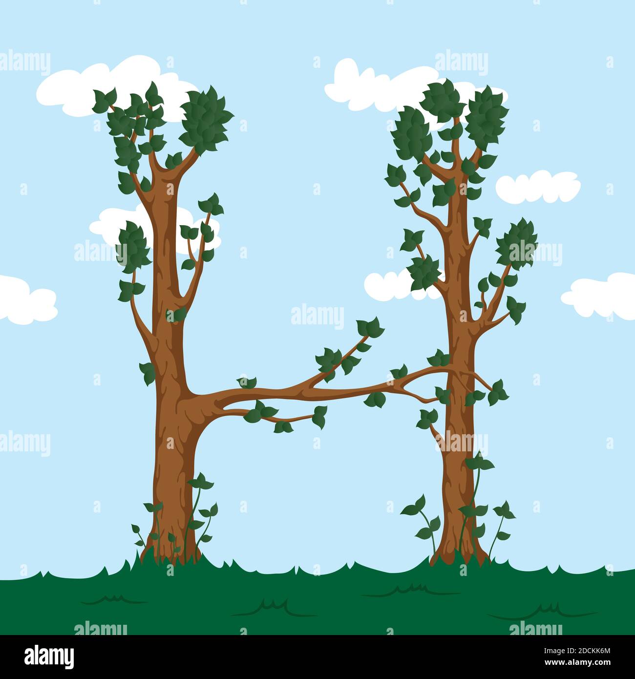 Forest alphabet. Illustration The letter H from a tree Stock Vector ...