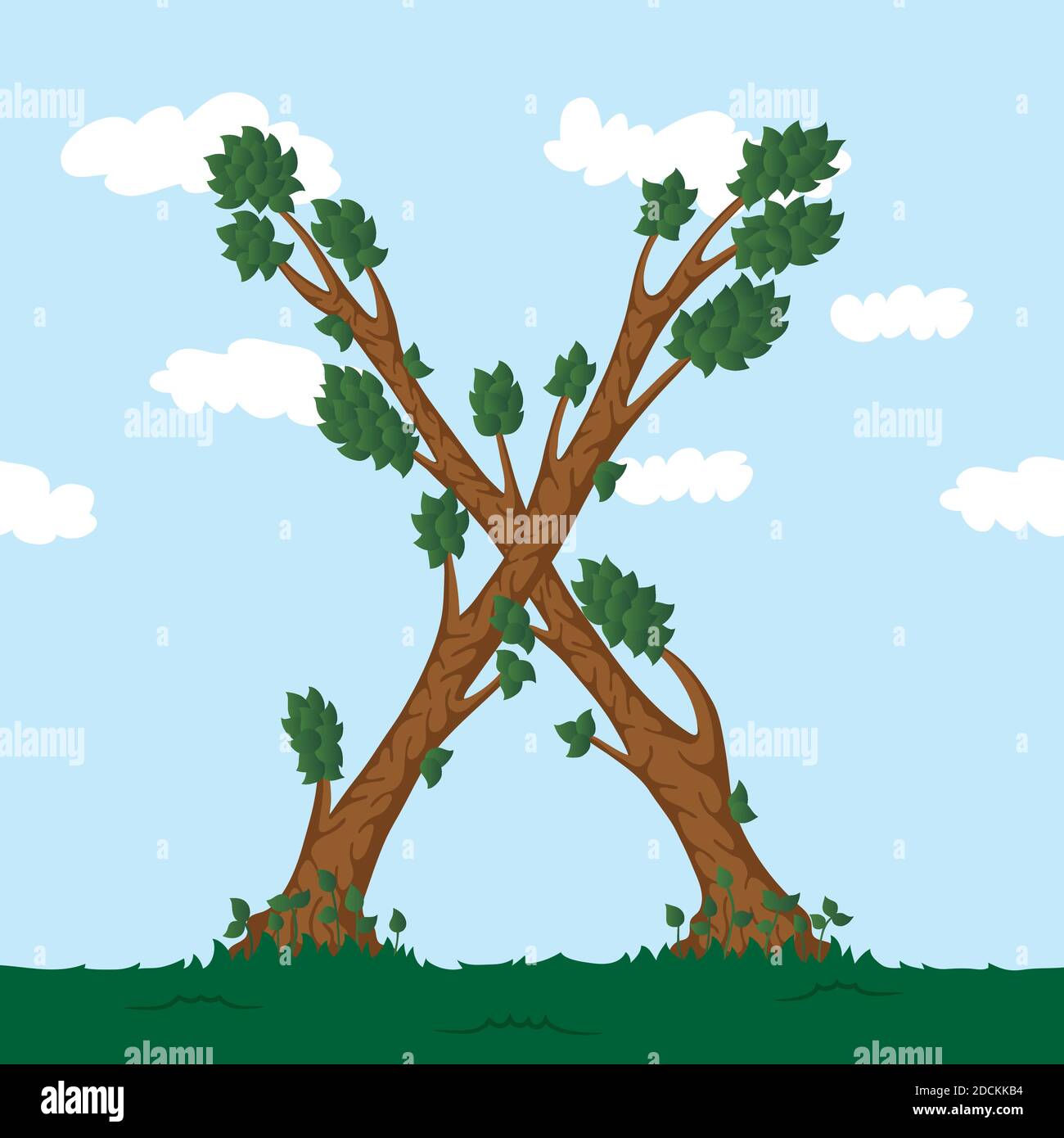 Forest alphabet. Illustration The letter X from a tree Stock Vector ...