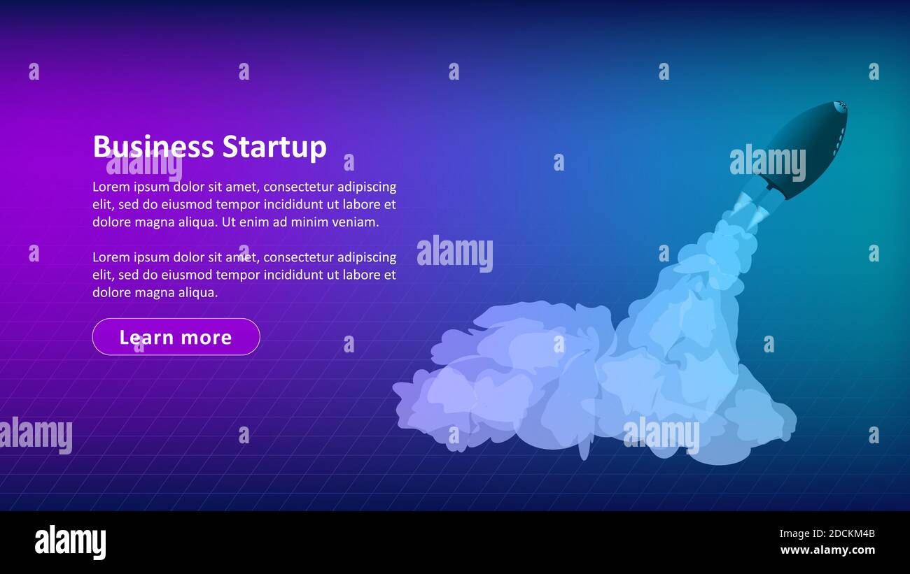 Business startup website template header with launching rocket. Launch ...