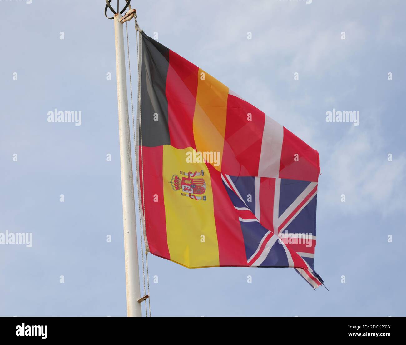many waving flags of many nationalities high on the flagpole Stock ...