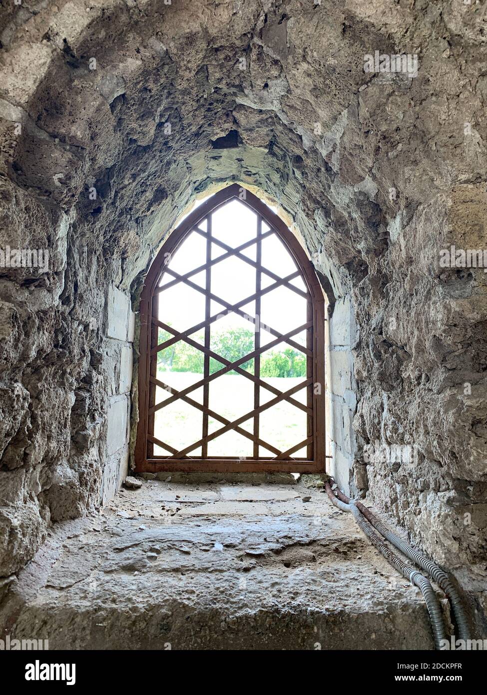 Old window with metal bars. Close up Stock Photo - Alamy
