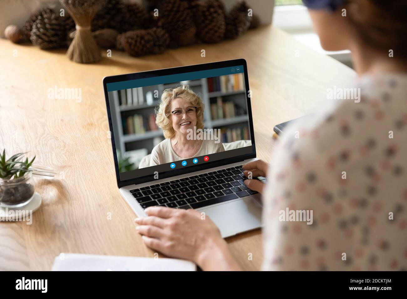 Woman speak on video call with teacher Stock Photo - Alamy