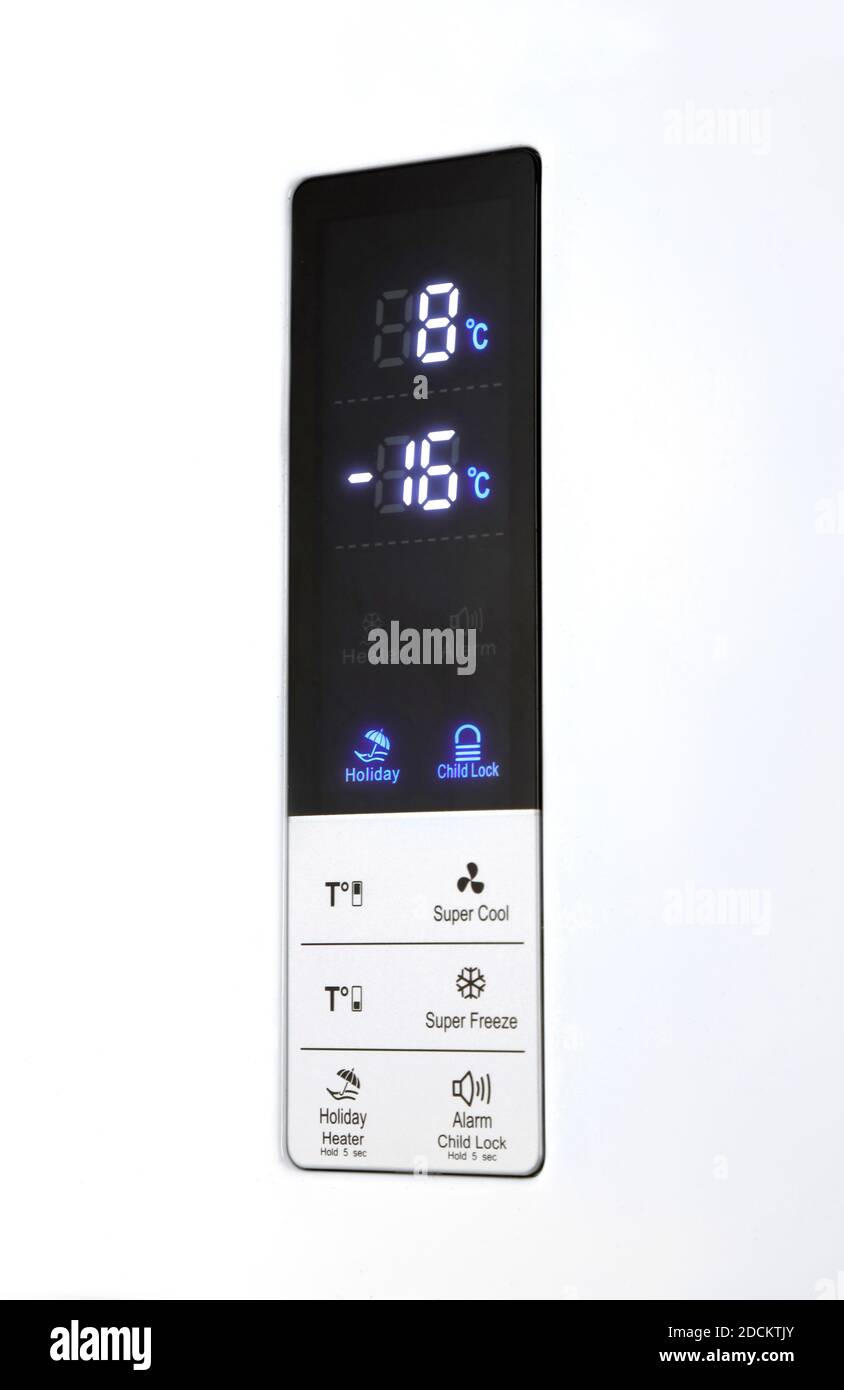 Details of the digital screen of the gray refrigerator Stock Photo - Alamy
