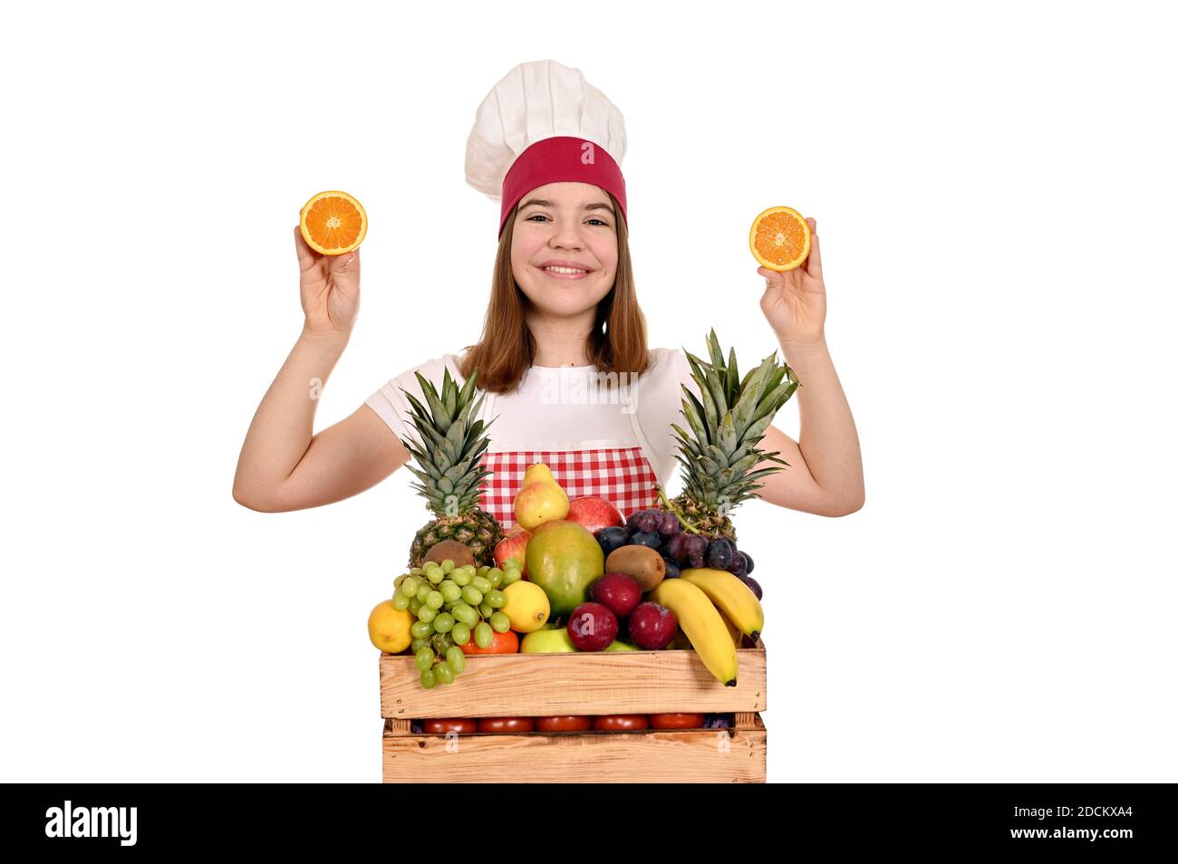 female cook with oranges and other fruit Stock Photo - Alamy