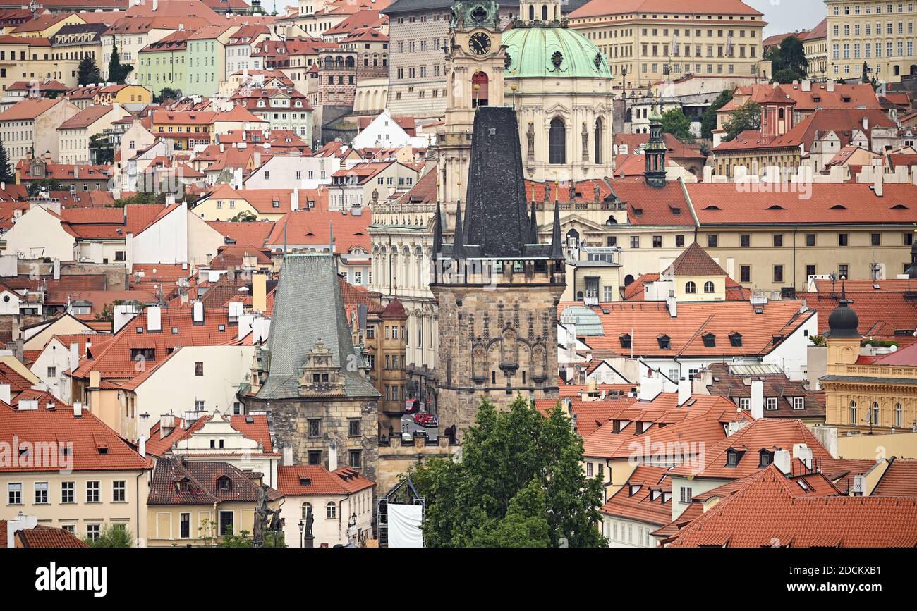 buildings churches and towers Old town Prague cityscape Czech Republic ...