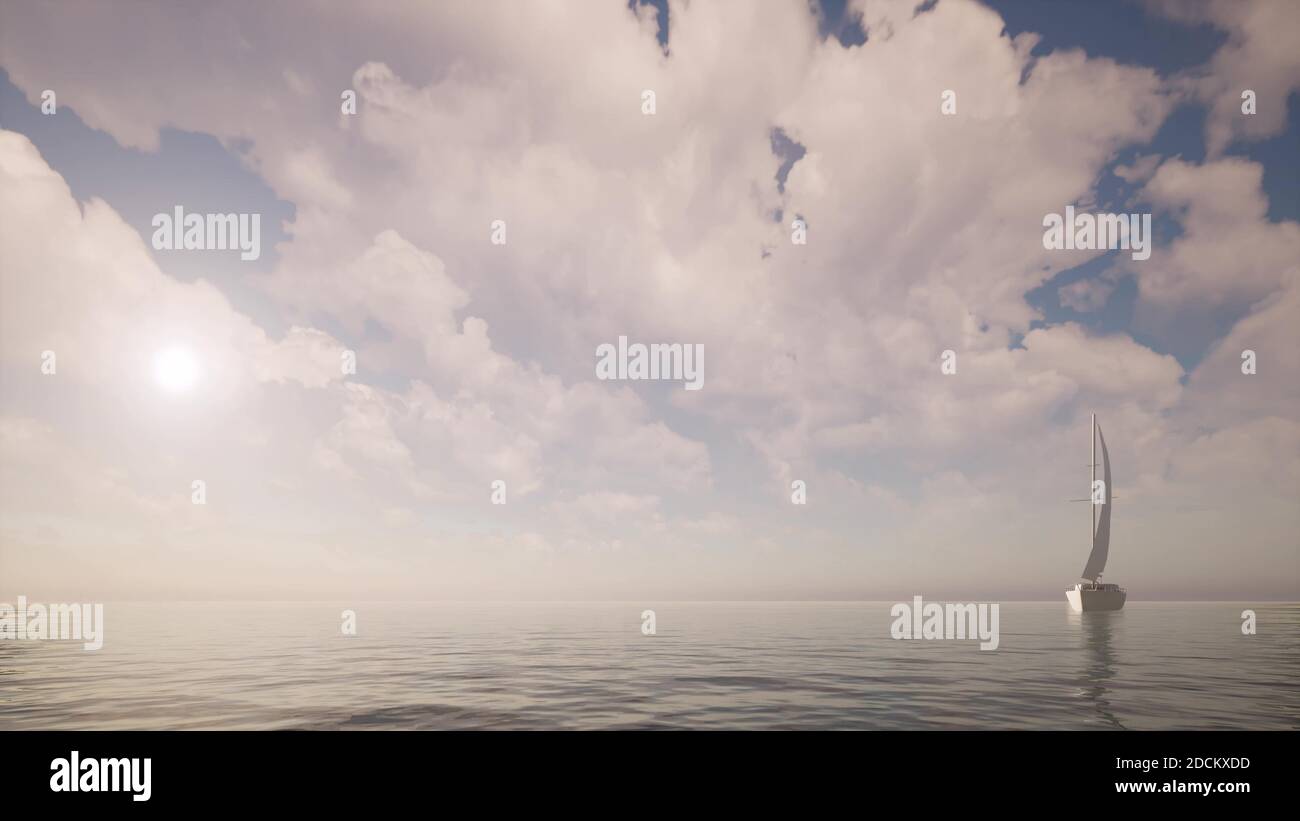Sailboat Adventure tourism Panoramic view Sea landscape 3d render Stock ...