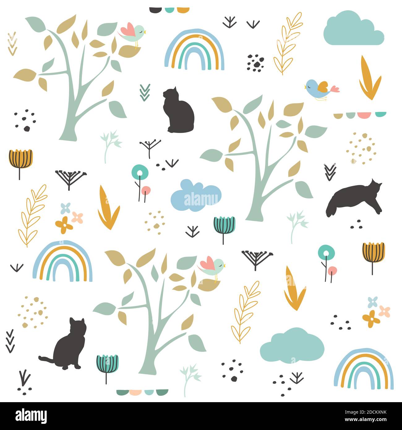 Cats vector and spring pattern vector illustration Stock Vector Image ...