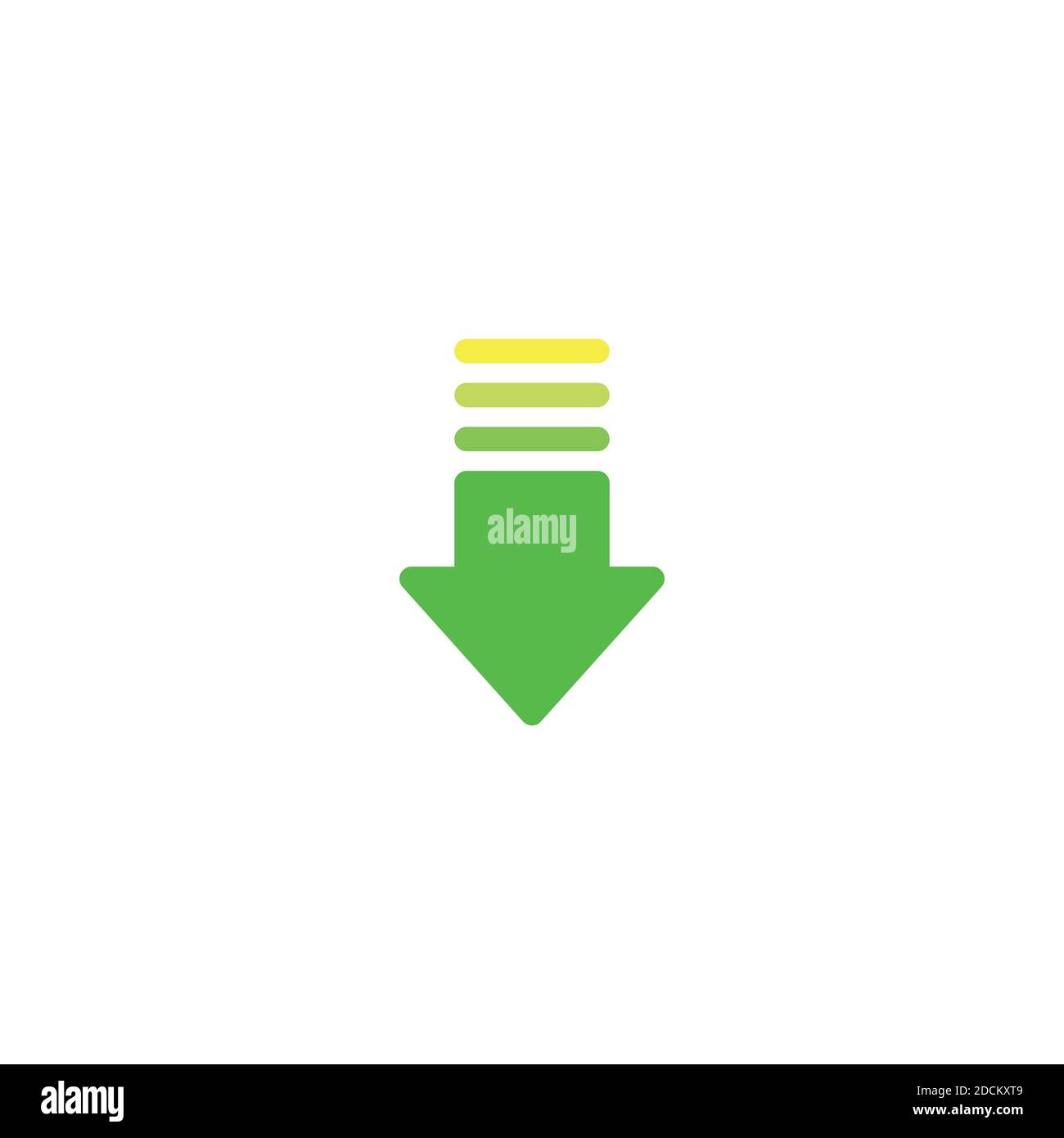 green and yellow arrow down icon. download sign. isolated on white ...