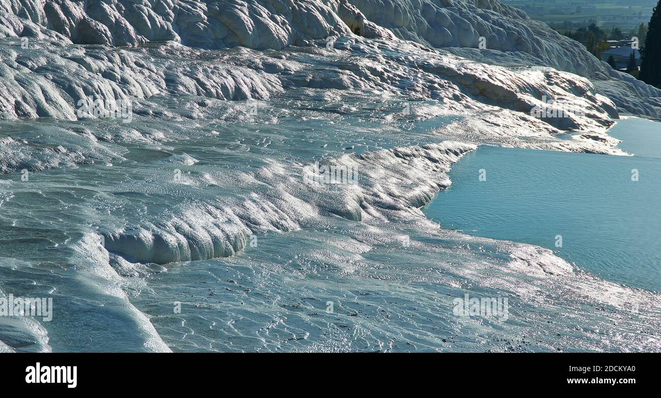 Natural travertine pools nd terraces in Pamukkale. Pamukkale, Turkey ...