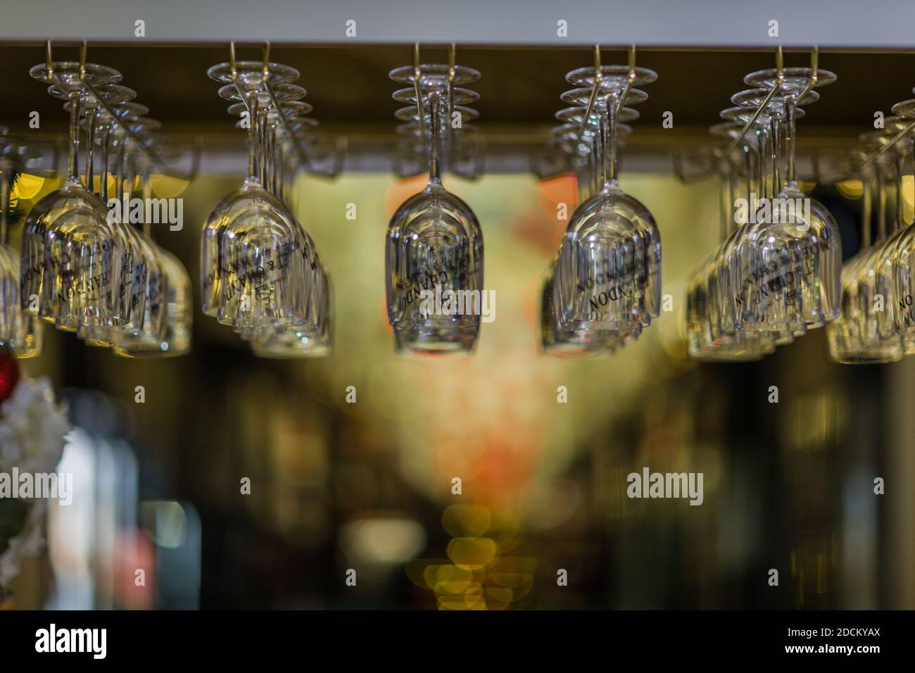 Moet & Chandon glasses on display form a beautiful backdrop Stock Photo ...