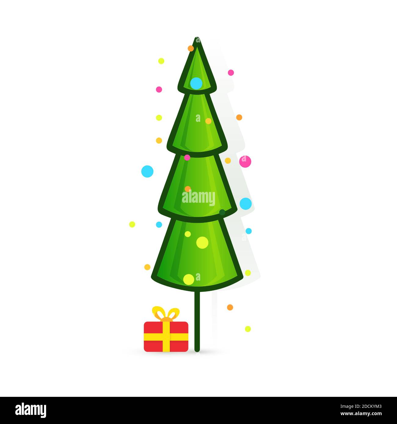 Christmas tree vector icon. Decorated tree in flat line art style ...