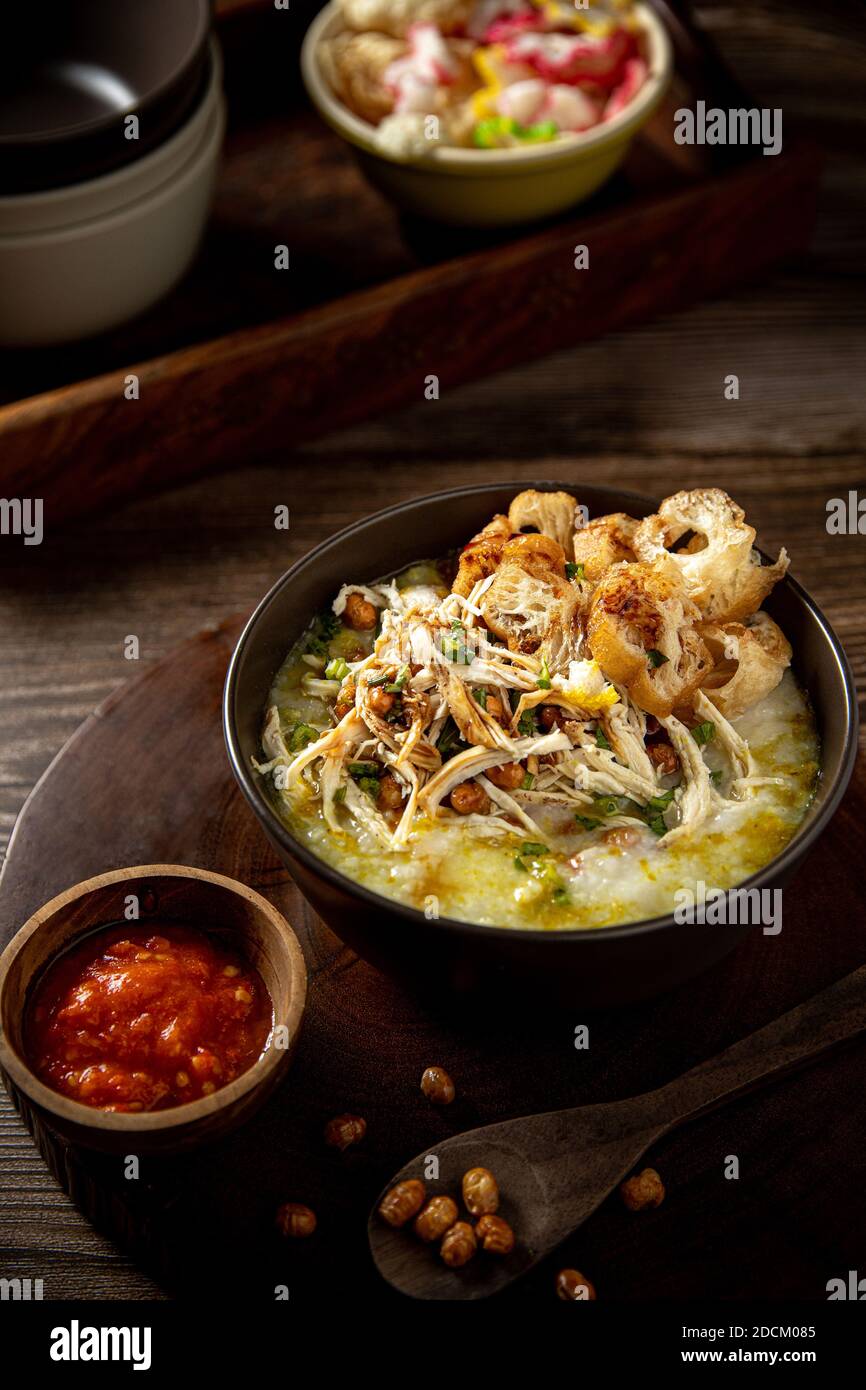 Bubur ayam Bandung or Chicken Porridge, Indonesian traditional food ...