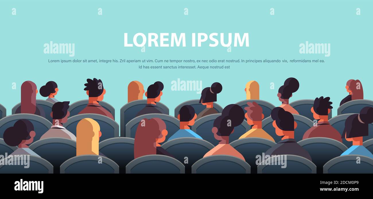 rear view mix race businesspeople sitting on corporate conference ...