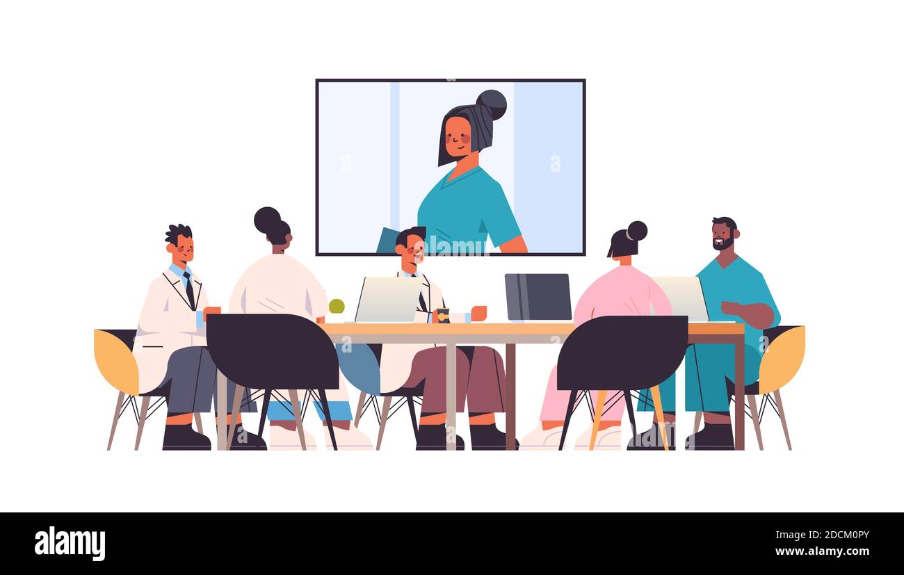 team of doctors having video conference mix race medical professionals ...