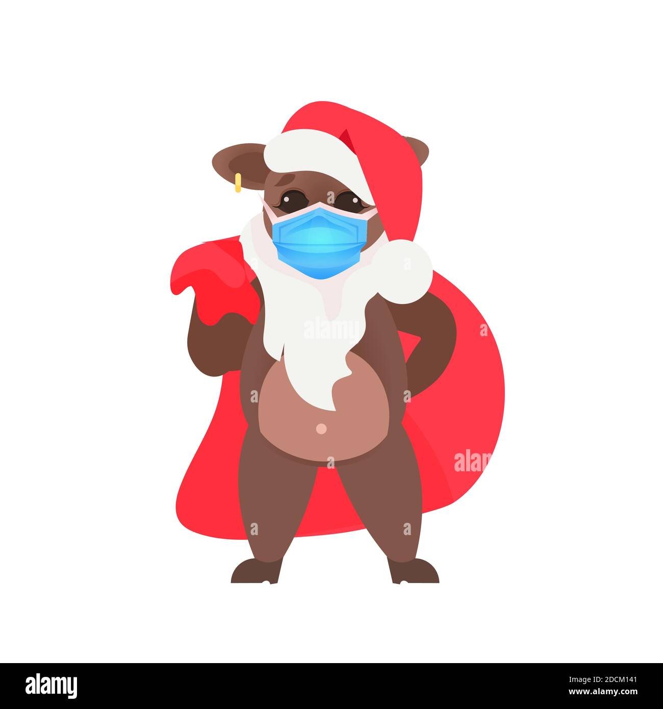little ox in santa hat wearing mask to prevent coronavirus pandemic new ...