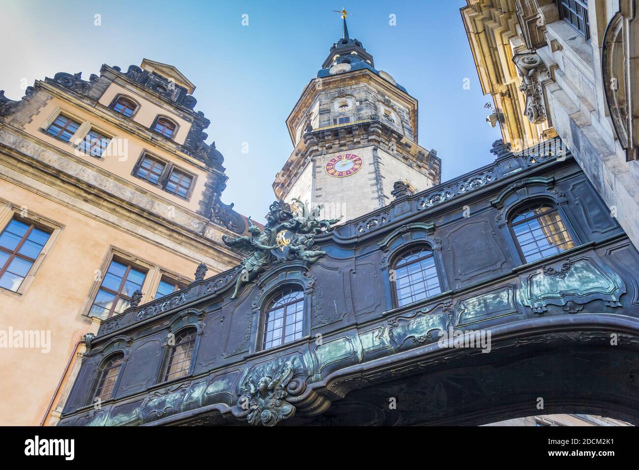 Historic bridge and tower in the center of Dresden, Germany Stock Photo ...