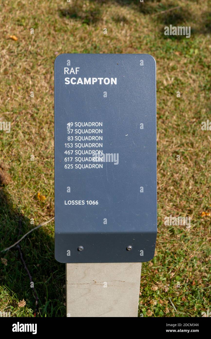 RAF Scampton (WWII RAF base) memorial tree marker, International Bomber ...