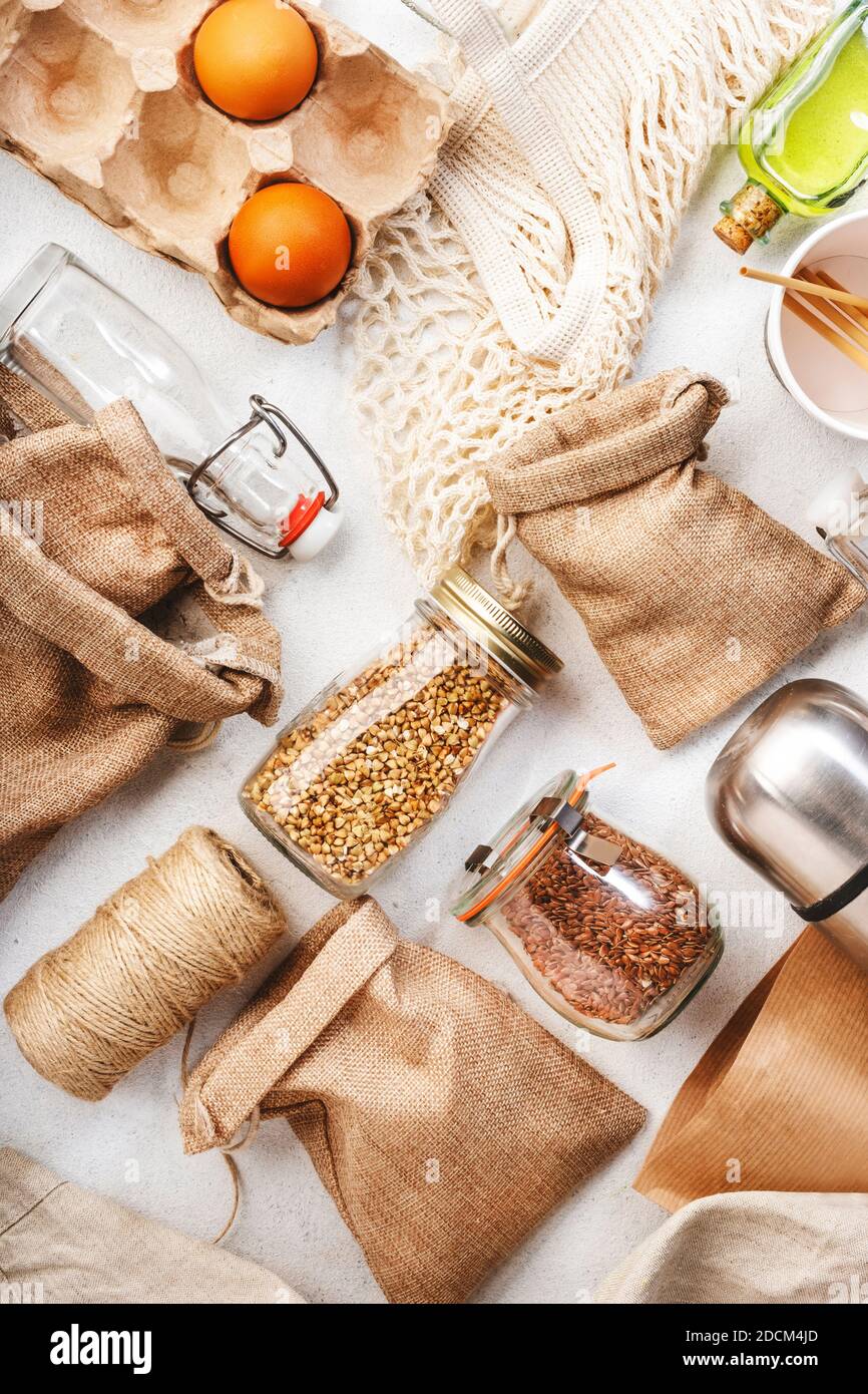 Zero waste, plastic free and sustainable lifestyle concept. Recyclable ...