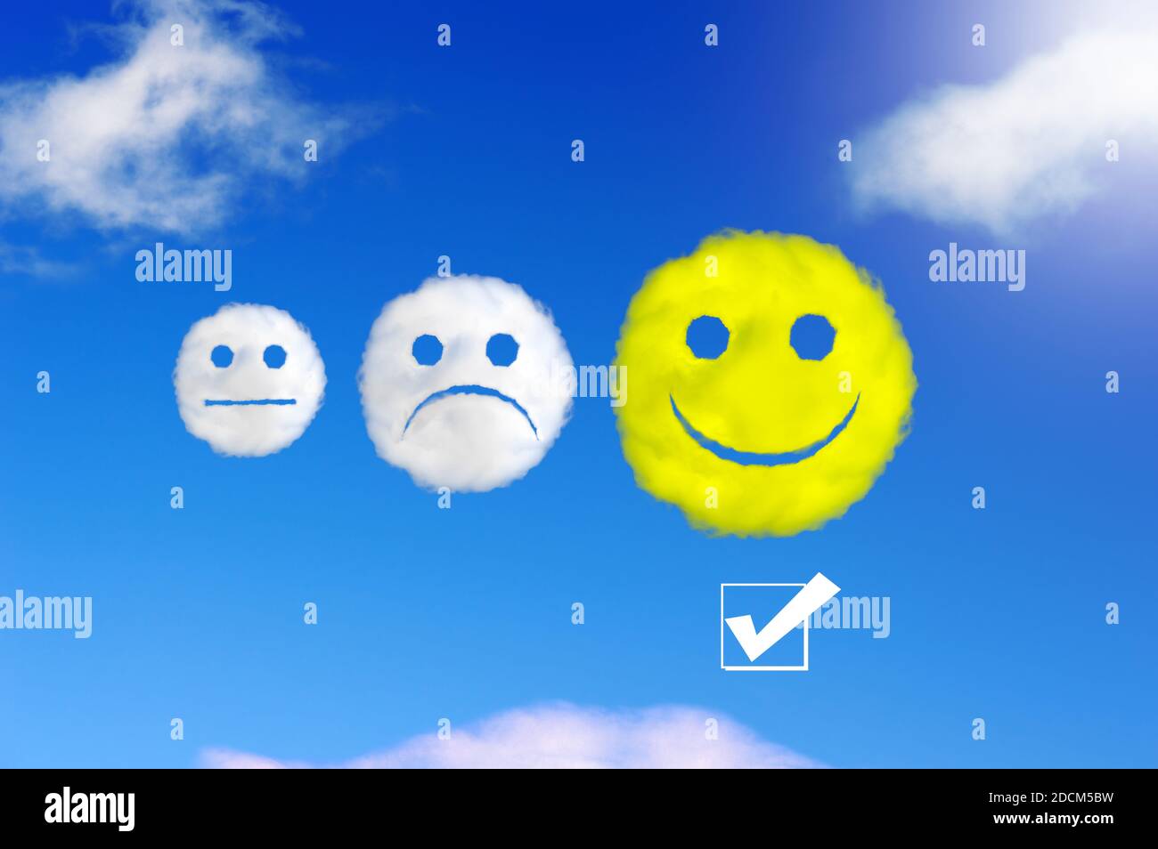 Cloud Shape Happy Sad And Neutral Emoticons With The Happy Face Yellow