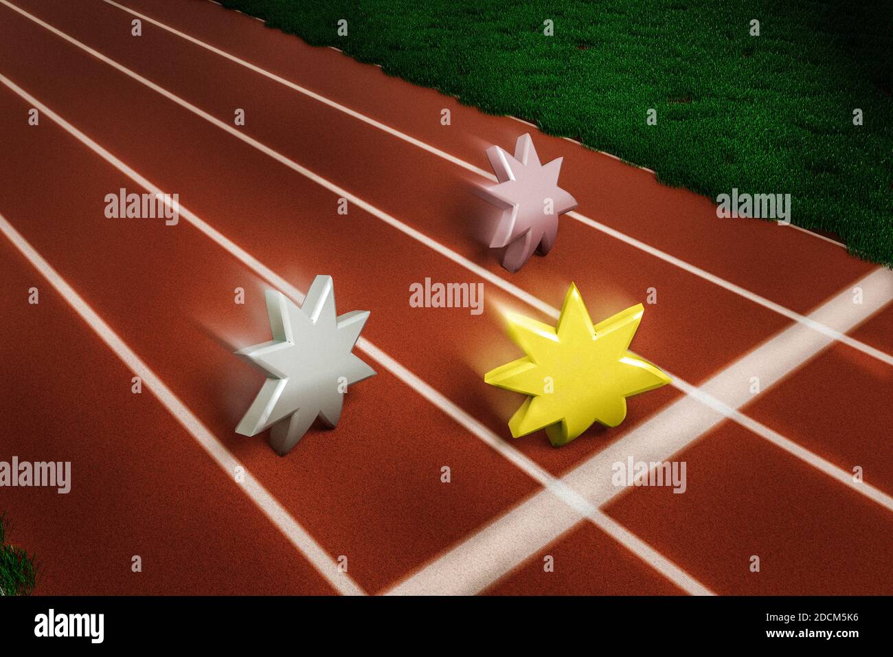 Three stars racing on a track with one golden star about to cross the ...